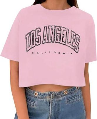 Generic Hauts courts graphiques pour femmes tendance et mignons t-shirts courts amples &agrave; manches courtes 2025 demi-chemises amples coupe d&eacute;contract&eacute;e pour fem