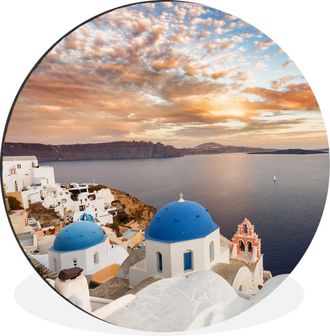 MuchoWow Wandbild Rund Wanddeko Deko Wohnzimmer Bilder 60x60 cm Sonnenaufgang &uuml;ber dem Wasser in Oia Griechenland