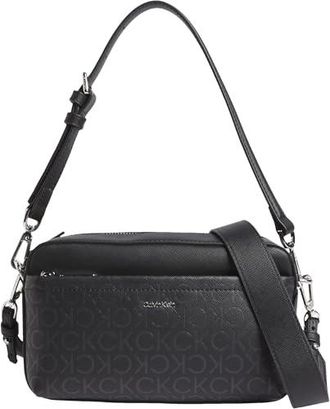 Calvin Klein Sac à Bandoulière Sac Femme Must Double Straps Camera avec Logo Imprimé, Noir (Black), Taille Unique