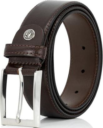 Lindenmann Mens leather belt/Mens belt, leather belt curved XL, 2 Colors, middle brown/navy, Größe/Size:150, Farbe/Color:marron