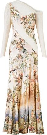 Camilla Femme, Robes, Multicolore, Taille: 38 FR Robe Longue en Soie avec Dentelle et &Eacute;paule D&eacute;nud&eacute;e - Cr&eacute;puscule &agrave; Istanbul