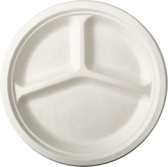 Papstar 500 Teller, Zuckerrohr Pure 3-geteilt Ø 26cm 2cm Weiss 81328
