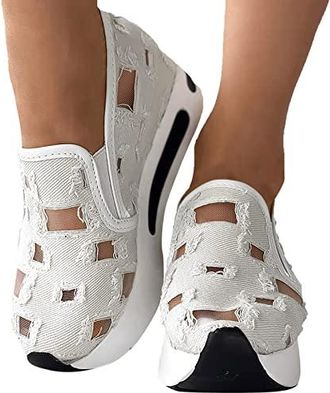 Generic Chaussures de mariage pour femmes blanches avec talon compensé : baskets chaussures de sport compensées chaussures de sport respirantes maille dentell
