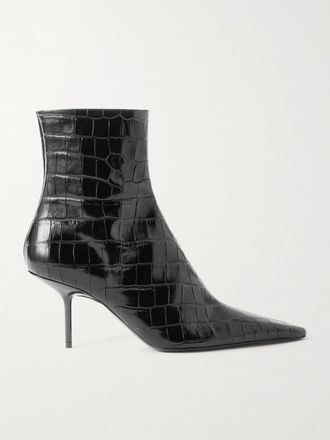 Victoria Beckham Bottines En Cuir Verni Effet Croco - Noir