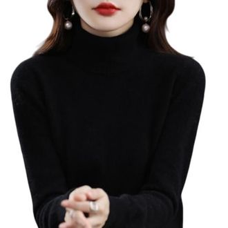 Generic Pull à col roulé 100 % laine pour femme, surdimensionné, manches longues, doux, habillé, basique en tricot chaud pour lhiver, Chaud 15, L