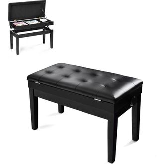Costway Klavierhocker hoehenverstellbar, mit Stauraum, Klavierbank, Pianobank schwarz, Piano-Sitzbank mit Kunstleder Kissen - Costway