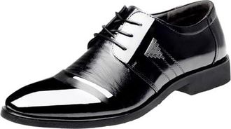 Generic Chaussures Oxfords pour Hommes Travail, Derby Mens Shoes, Respirants Formels d&eacute;contract&eacute;s Bout Pointu Brillant &agrave; Lacets Patchwork en Cuir (Black 47)