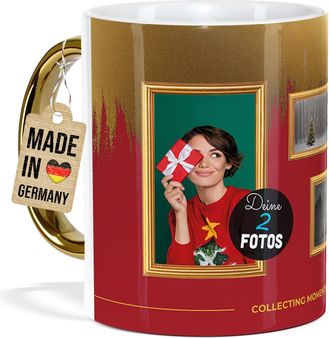 Tassendruck Personalisierte Weihnachtstasse mit Fotos - Collecting Moments Nr. 17 Bilderrahmen - Geschenk f&uuml;r Freunde & Familie zu Weihnachten - XXL-Druck, Wei&szlig; m