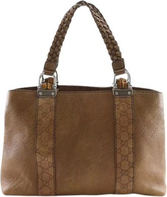 Gucci Pre-owned Sac cabas en cuir Shima Bamboo Bar - Femme - Pre-owned - Brun - Taille: ONE Size