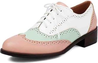 Generic Chaussures Oxford Brogues Multicolores pour Femmes Design r&eacute;tro Wingtip &agrave; Lacets Talon Bas &eacute;pais Cuir PU Bout Rond Style Britannique Classique pour Us
