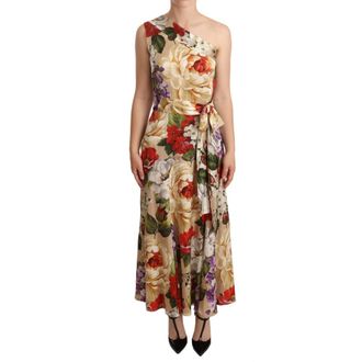 Dolce & Gabbana Femme, Robes, Beige, Taille: 46 FR Robe Florale &agrave; Une &Eacute;paule Mi-Longue