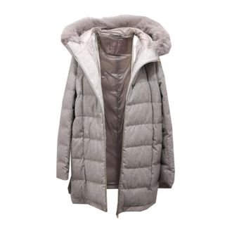 Herno Femme, Vestes, Gris, Taille: 42 FR Veste Grise en Cachemire et Soie avec Col en Fourrure