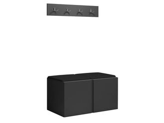 Mirjan24 Garderoben-Set Monati VI, Schuhschrank + Kleiderhakenbrett und Gepolstertes Paneel/Wandpaneel, 4 Doppelhaken, Flurgarderobe, Wandgarderobe (Graphit, S