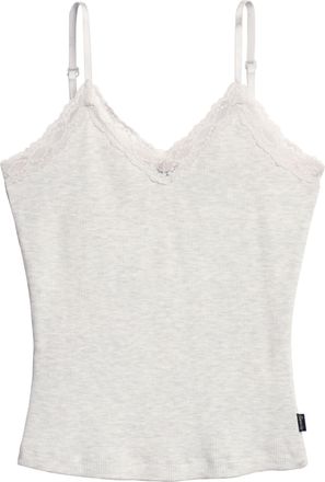 Superdry Damen Athletic Essential Lace Trim Cami Top Helles Eisblau Meliert 6-8