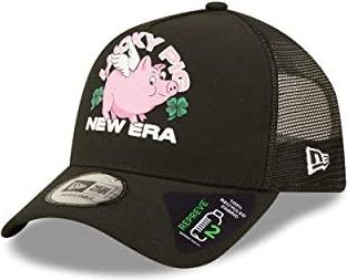 New Era Fanartikel Lucky Pig Motiv gebogner Schirm Schwarz A-Frame Trucker Cap Mesh Einsatz - One-Size