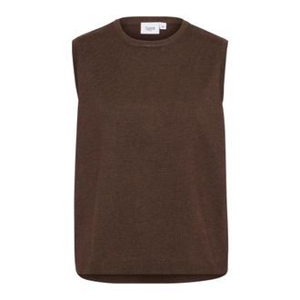 Saint Tropez Gestrickte Weste Dark Oak Melange - - Knitwear - Damen - Braun - L