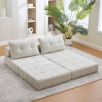 STILVORA Canap&eacute; Convertible Pliable 1 Place avec Coussins T&ecirc;te et Lombaires, Gain de Place, en Chenille Beige