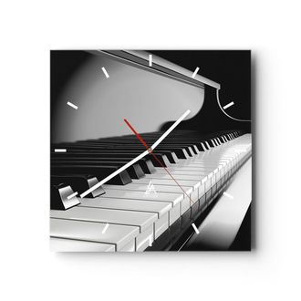 Arttor Modern Wanduhr Klavier Klavier Musik 30x30cm Quadrat Klein Wand Uhr Glas Analog Zimmeruhren K&uuml;che B&uuml;ro Wohnzimmer Glasuhr Wall Clock Dekoration Design