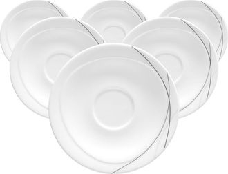 SELTMANN WEIDEN Trio Highline Fr&uuml;hst&uuml;cksuntertassen 6er Set, 18 cm, Cappuccinountertassen mit schwarz-grauen Linien, Sp&uuml;lmaschinen- und Mikrowellenfest, Porzellan, We