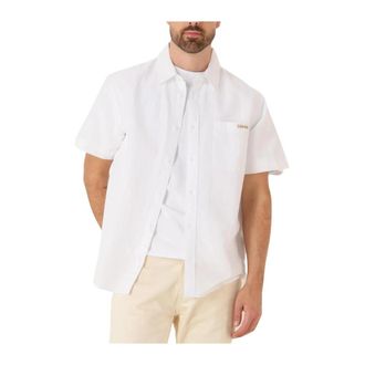 Calvin Klein Leinen Baumwolle Kurzarmhemd - - Shirts - Herren - Wei&szlig; - S
