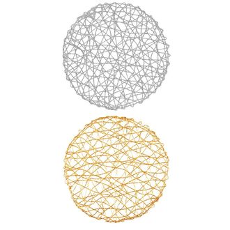 BESPORTBLE DECHOUS 2 St&uuml;ck Handgefertigte Runde PVC Platzsets Gewebte Hohlgearbeitete Tischmatten in Gold und Silber Wiederverwendbar Verschlei&szlig;fest Dekorative T