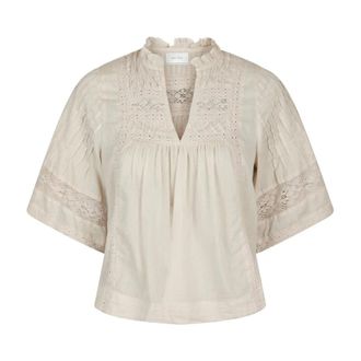 Neo Noir R&uuml;schen&auml;rmel bestickte Bluse Elfenbein - - Blouses & Shirts - Damen - Beige - 2XL
