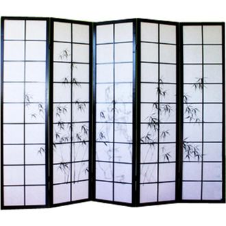 PEGANE Pegane - Paravent japonais en bois noir dessin bambou de 5 pans