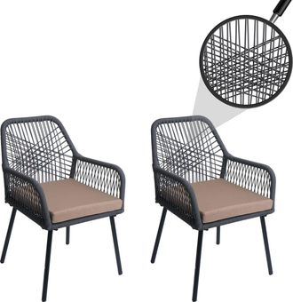 Mendler 2er-Set Gartenstuhl HWC-O12, Outdoor Sitzpolster Aluminium Seilgeflecht Rope - anthrazit, Bezug Taupe