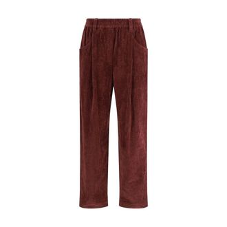 Brunello Cucinelli Femme, Pantalons, Brun, Taille: 42 FR Pantalon en velours avec design c&ocirc;tel&eacute;