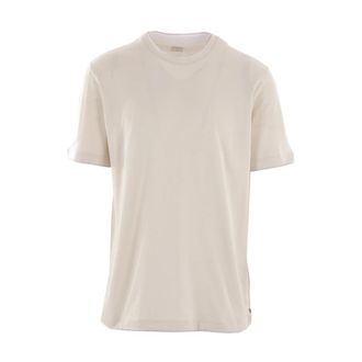 Eleventy Beiges Baumwoll-T-Shirt mit grauen Details - - Tops - Herren - Beige - L
