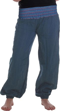 vishes Alternative Bekleidung - Sommer Chino Haremshose aus Baumwolle mit super elastischem Bund - handgewebt blau
