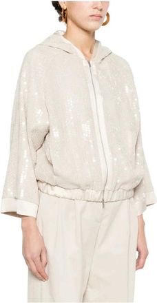 PESERICO Femme, Vestes, Beige, Taille: 36 FR Veste &agrave; Capuche Orn&eacute;e de Sequins
