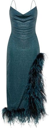Os&eacute;ree Femme, Robes, Bleu, Taille: 40 FR Lumi&egrave;re Feather Midi Dress