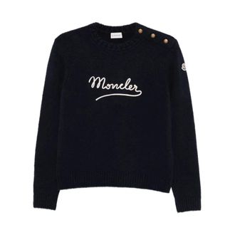 Moncler Pullover mit Rundhalsausschnitt und Logostickerei - - Knitwear - Damen - Blau - L
