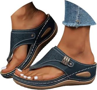 Generic Sandales orthop&eacute;diques pour femme, tongs compens&eacute;es avec soutien de la vo&ucirc;te plantaire pour femme, sandales &agrave; enfiler, coupe large, chaussures de plag