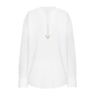 Valentino Garavani Femme, Blouses et Chemises, Blanc, Taille: 38 FR Chemise Blanche en Popeline de Coton Col en V Plongeant