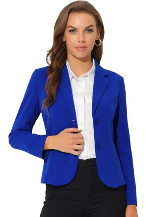 Allegra K Damen Arbeitsjacke B&uuml;ro Reverskragen Stretch Jacke Anzug Blazer, K&ouml;nigsblau, S