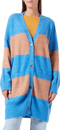 True Religion Oversized Long Cardigan Block Stripes Sky Blue
