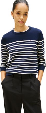 Tommy Hilfiger Damen CO Jersey FINE GG LS C-NK SWT WW0WW44984 Pullover Sweater, Blau (Dark Night Navy/Calico Multi STP), XXL, Blau (Dark Night Navy/Calico Multi STP)
