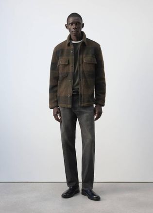 Mango Surchemise laine m&eacute;lang&eacute;e carreaux kaki - Homme - XXL - MANGO MAN