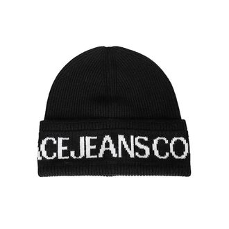 Versace Jeans Couture Homme, Accessoires, Noir, Taille: ONE Size Bonnet Beanie Tricoté avec Logo Contrastant