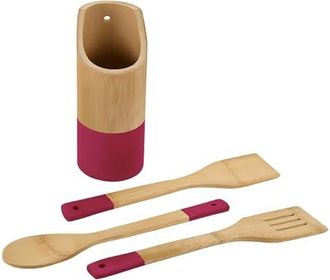 KESPER 81163 | K&uuml;chenhelfer-Set Bambusholz, natur-beere, 21,5 x 9 x 9 cm 4-tlg. rund