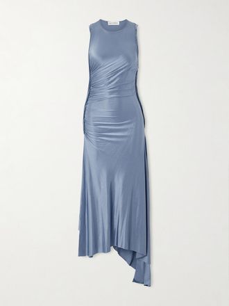 Victoria Beckham Asymmetrisches Midikleid Aus Gl&auml;nzendem Jersey Mit Raffungen - Grau