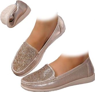 Generic Rhinestone Mocassins orthop&eacute;diques scintillants pour femme, chaussures orthop&eacute;diques scintillantes &agrave; enfiler, soutien de la vo&ucirc;te plantaire, baskets b