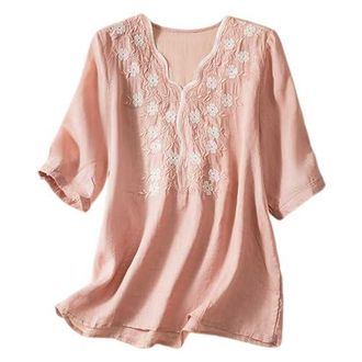 Generic T-shirt litt&eacute;raire pour femme - Petite chemise fine &agrave; col en V, Rose, XXL
