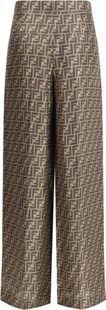 Fendi Womens Monogram Pattern Silk Pants Tobacco Trousers