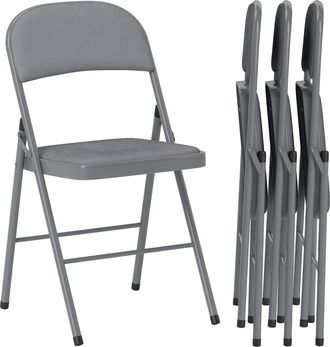 HOMCOM Metallklappst&uuml;hle, 4er-Set faltbare St&uuml;hle mit Samtbezug und Polster f&uuml;r B&uuml;ro, Empfang, Wartezimmer, Party, hellgrau