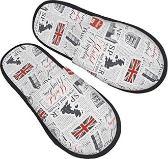Generic Chaussons Femme Homme Journaux Britanniques Chaud Chaussons Confortable Pantoufles En Peluche Antid&eacute;rapant Chausson DHiver Pour Voyager Int&eacute;rieur Ext&eacute;
