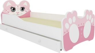 Les Tendances Les Tendances - Lit enfant rose avec motif petit chat rose - Matelas inclus - Tiroir de rangement-70x140