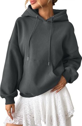 TOMWELL Oversized Hoodie Damen Winter Pullover Casual Kapuzenpullover Langarm Sweatshirt Hoody mit Kapuze A Dunkelgrau XXL